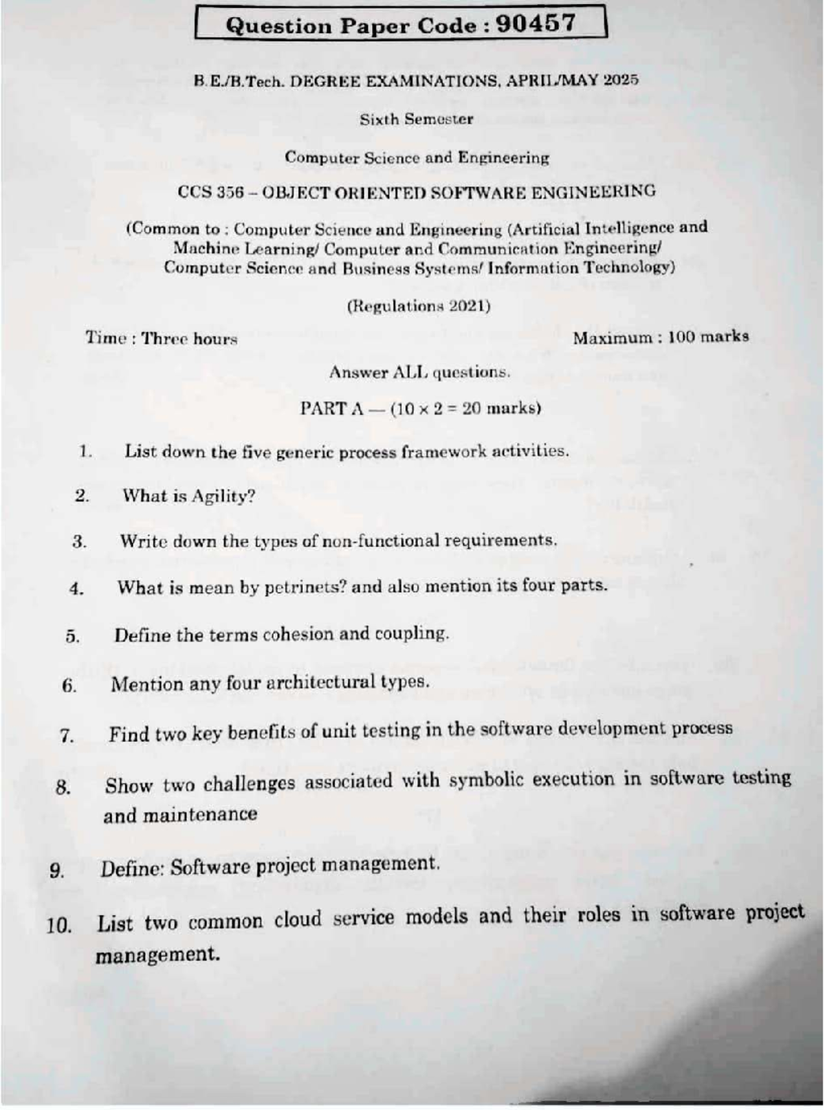 CCS 356 OOSE Final Exam Question Paper - April/May 2025 - Studocu