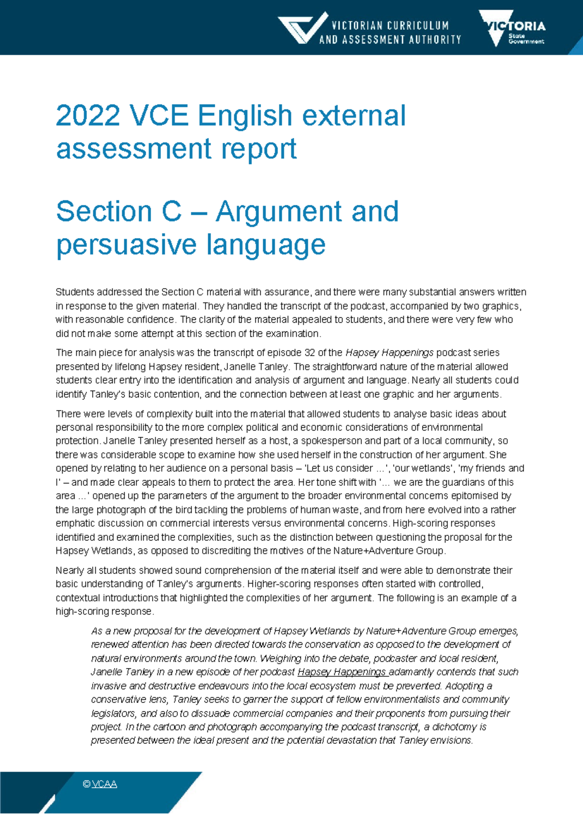 2022 VCE English External Assessment Report: Section C Analysis - Studocu