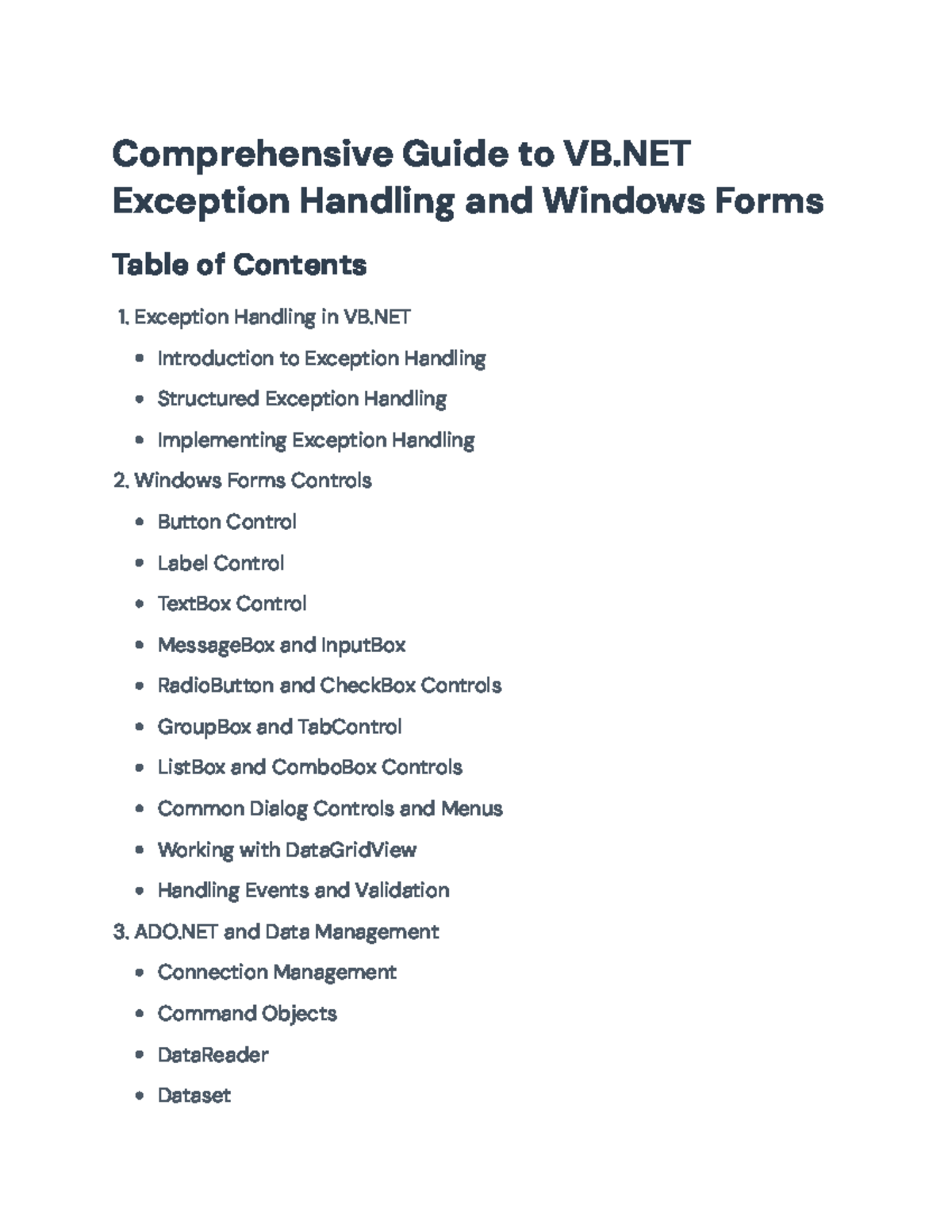 Comprehensive VB.NET Guide: Exception Handling, Windows Forms, ADO.NET ...
