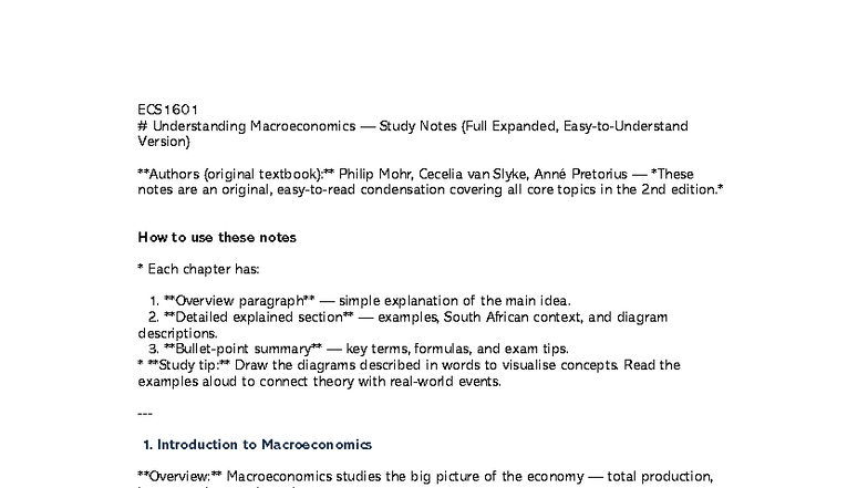 ECS1601 Macroeconomics Study Notes: Comprehensive Overview and Tips ...