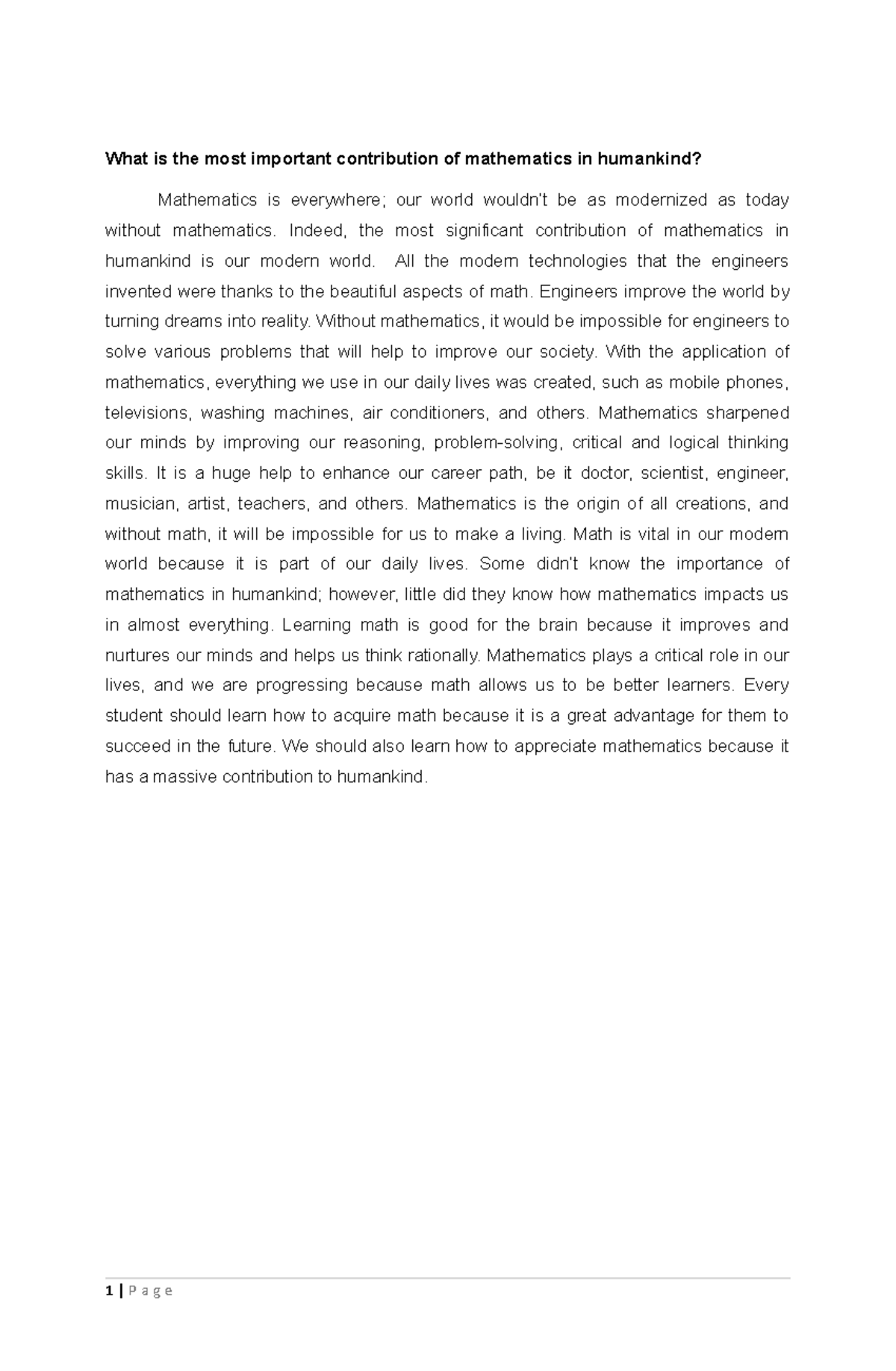 Contributionof Mathto Human Kind - What is the most important contribution of mathematics in ...