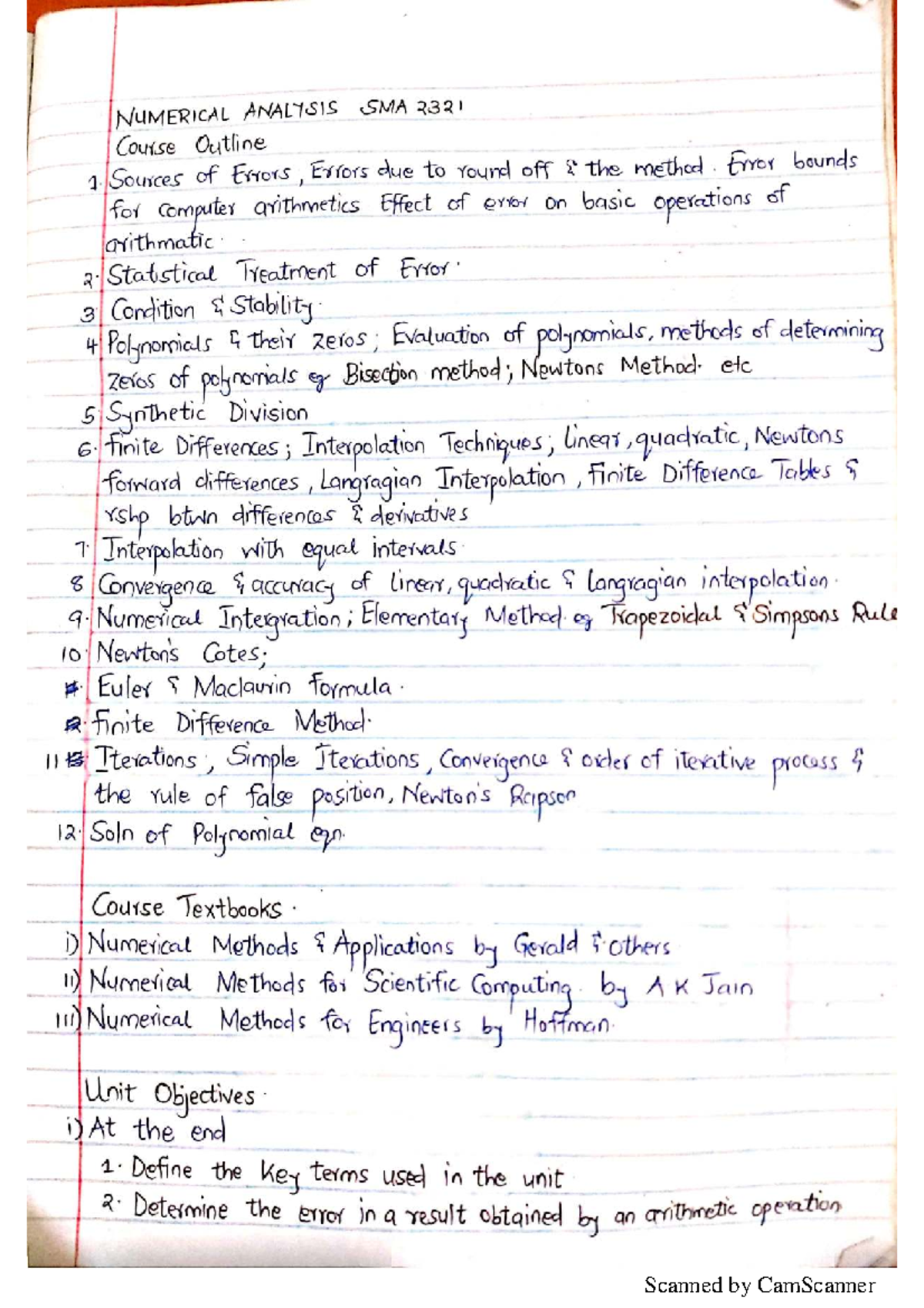 NUMERICAL ANALYSIS SMA 2321 Course Outline and Key Concepts - Studocu