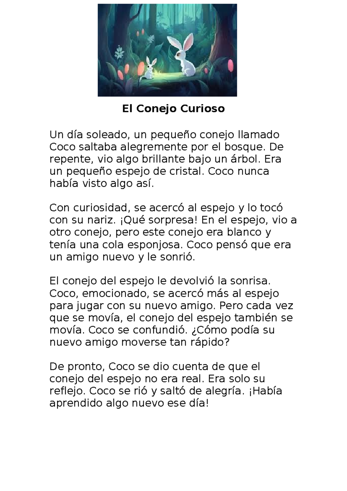 El Conejo Curioso: La Aventura de Coco y su Reflejo - Studocu