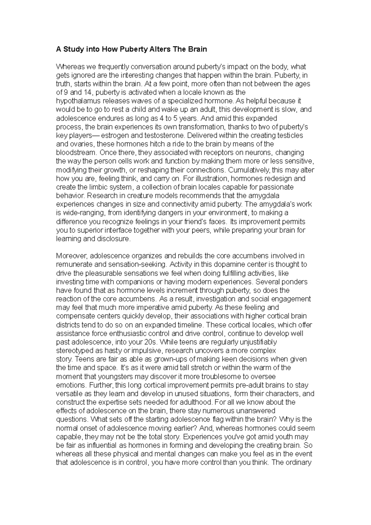 A Study into How Puberty Alters The Brain - Puberty, in truth, starts ...