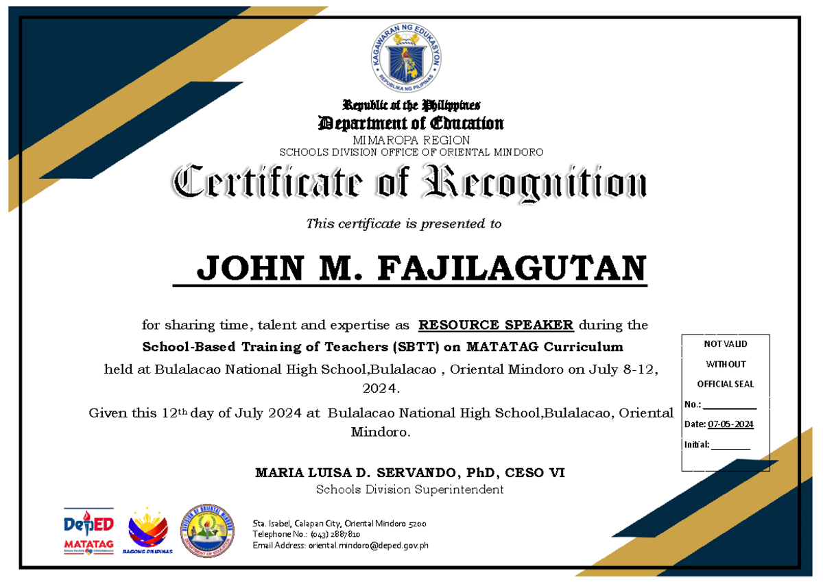 Editable Certificate Template Deped Matatag