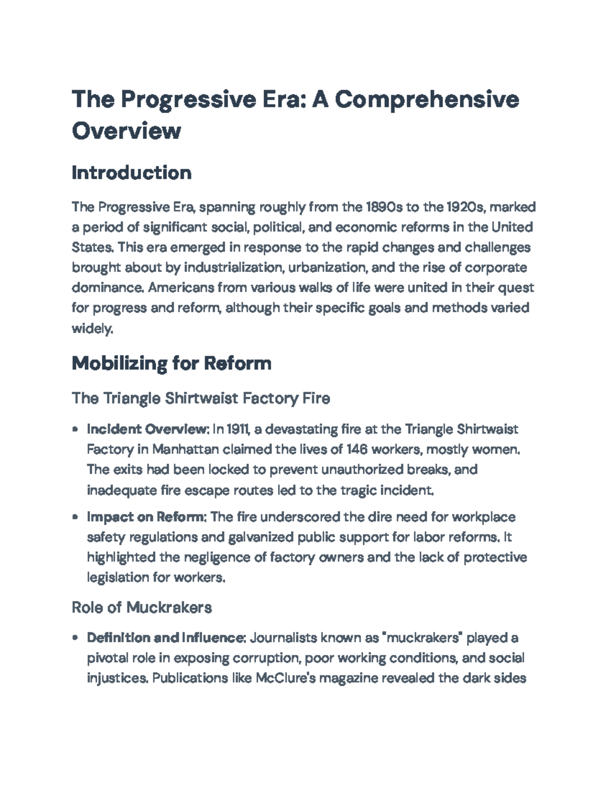 The Progressive Era: Social Reforms and Activism 1890-1920 - The ...