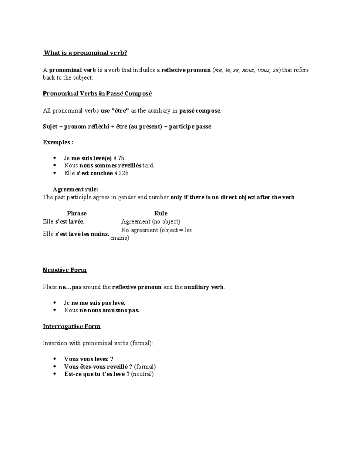 3- Pronominal Verbs - Notes for French Grammar Study - Studocu