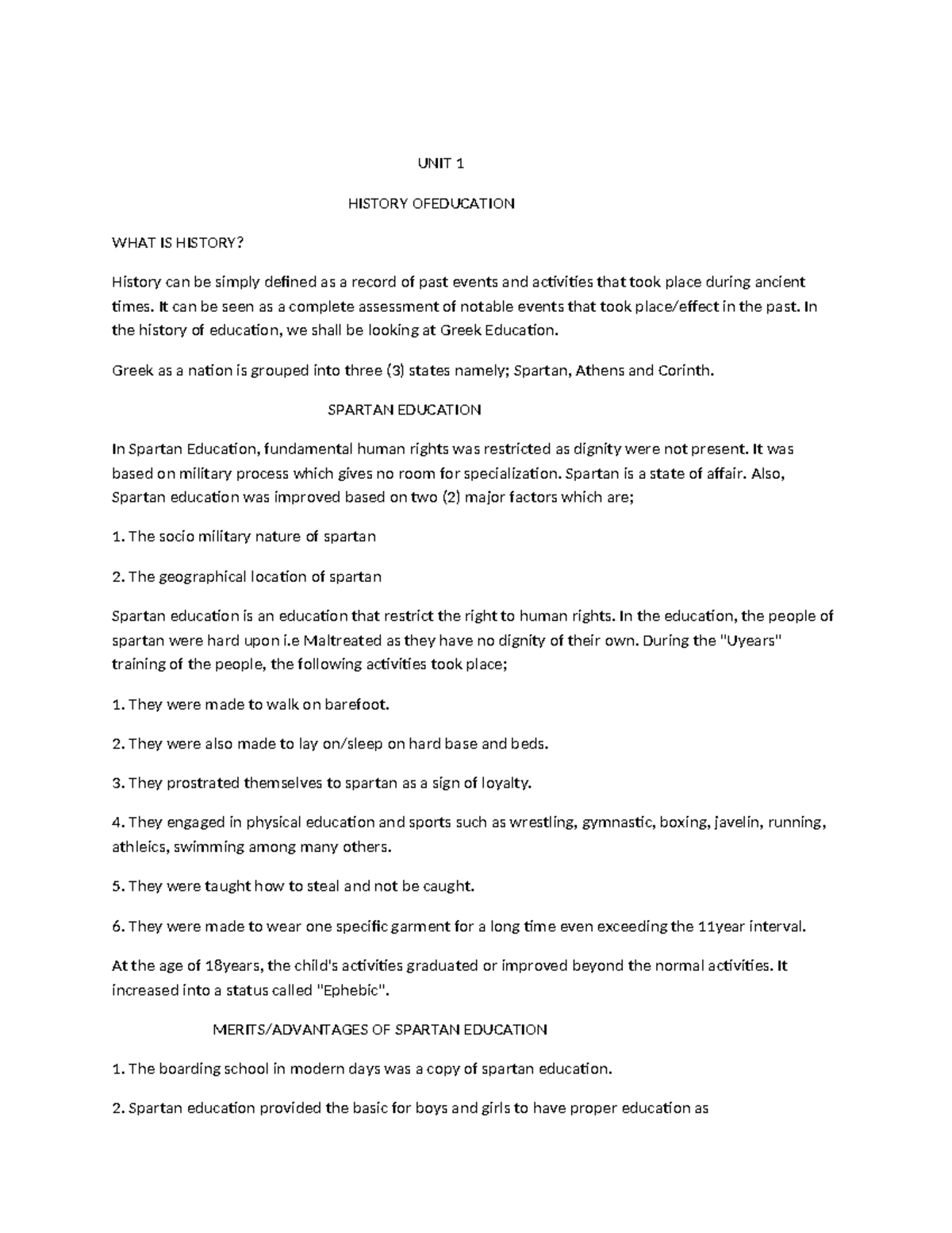 Summary Note on EDU 111: History of Education - Ancient Greece & Rome ...