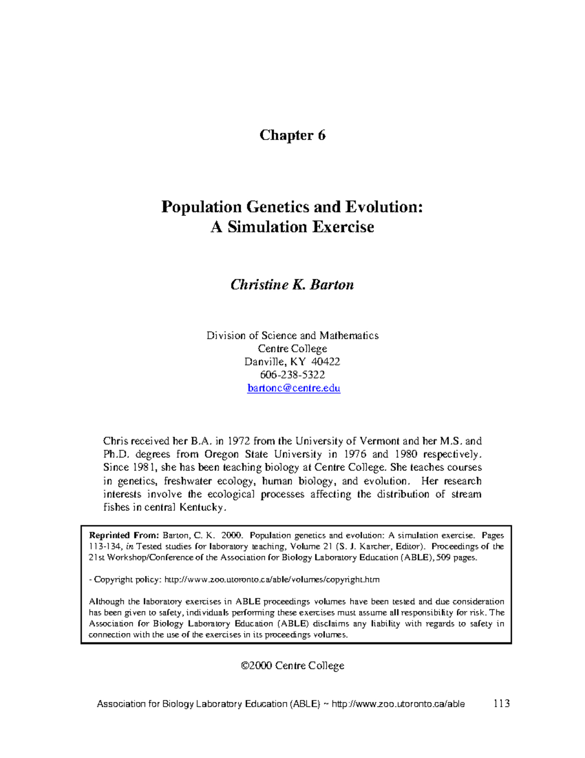 Chapter 6: Population Genetics & Evolution Simulation Exercise (Biology ...