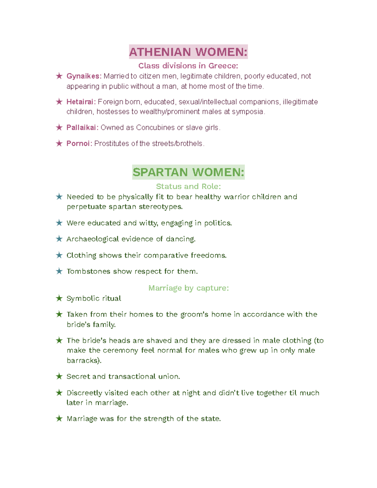 ATH 101: Women in Ancient Greece - Class Divisions and Roles - Studocu