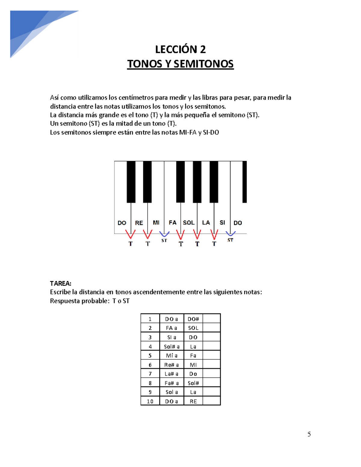 LECCIÓN 2: TONOS Y SEMITONOS EN TEORÍA MUSICAL 01 - Studocu