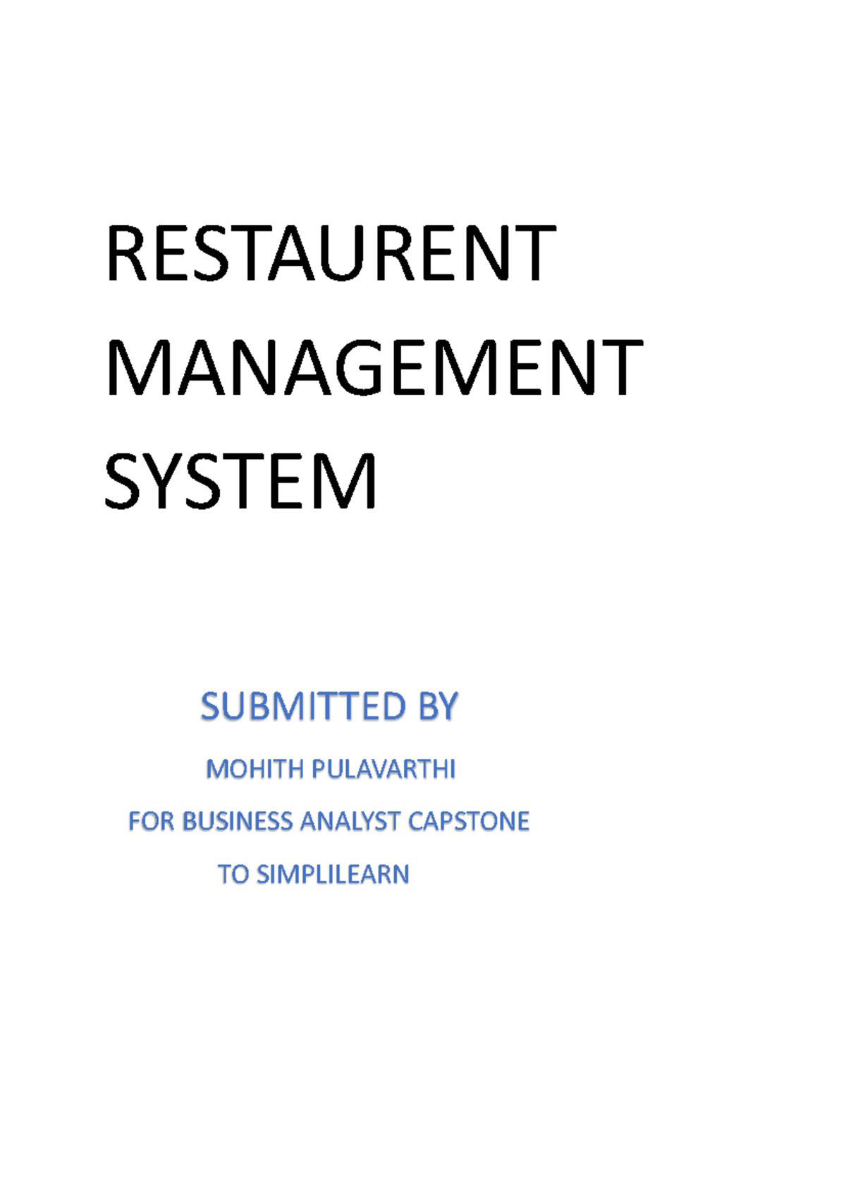 Restaurant Management System Capstone Project - Simplilearn - Studocu