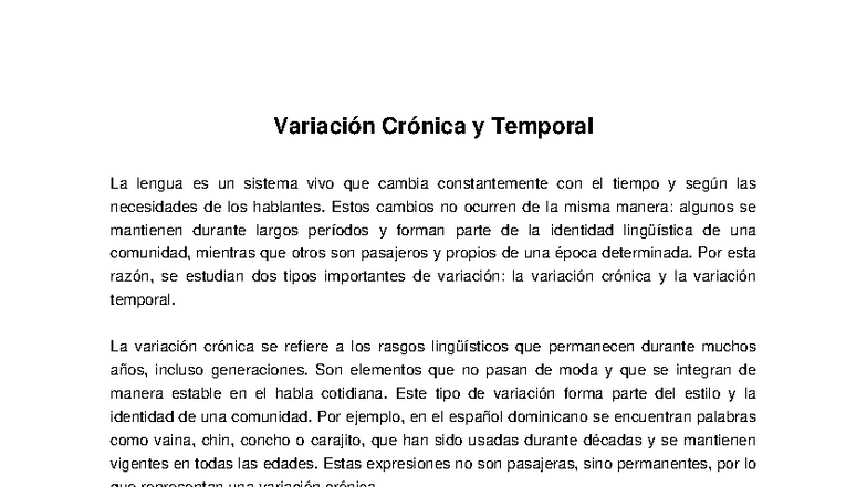 Variación Crónica y Temporal en la Lengua (Curso 101) - Studocu