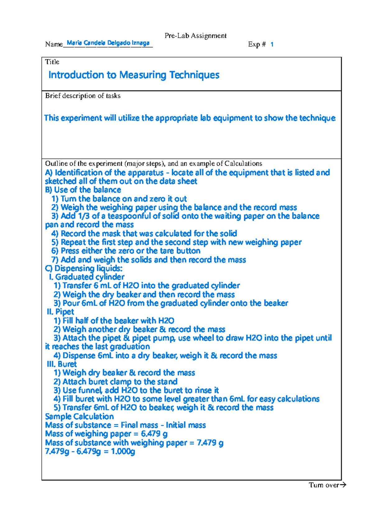 Pre-Lab 111X: Introduction to Measuring Techniques and Calculations ...