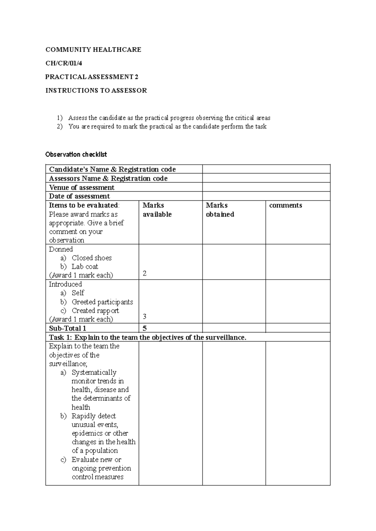 CHC Community Healthcare Practical Assessment 2 Guidelines - Studocu
