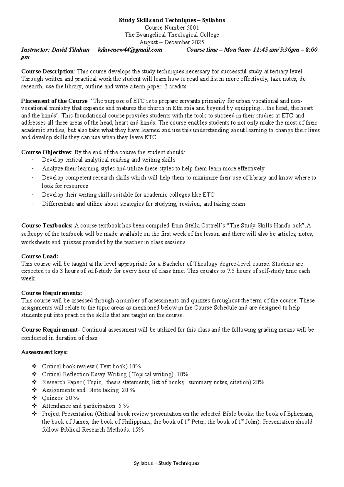 Study Skills and Techniques Syllabus (Course 5001) - Fall 2025 - Studocu