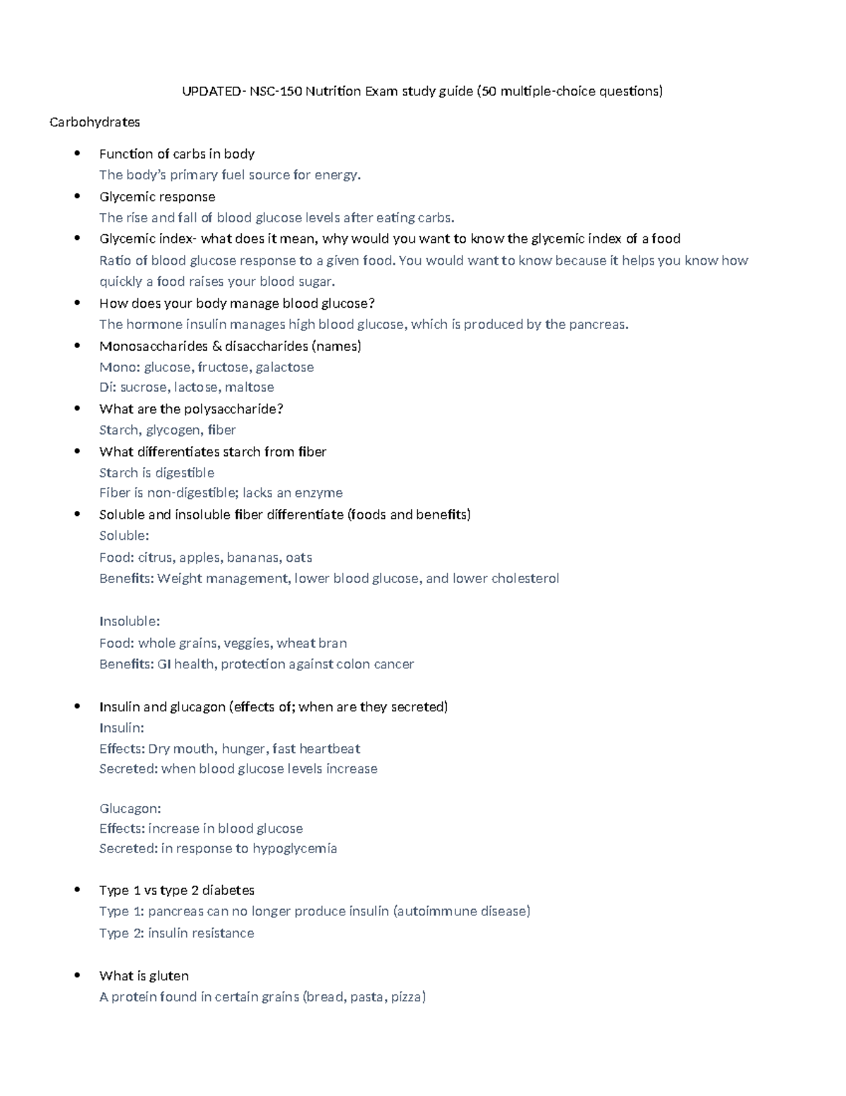 2025-Nutrition Exam Study Guide: Key Concepts & 50 Qs on Carbs, Fats ...