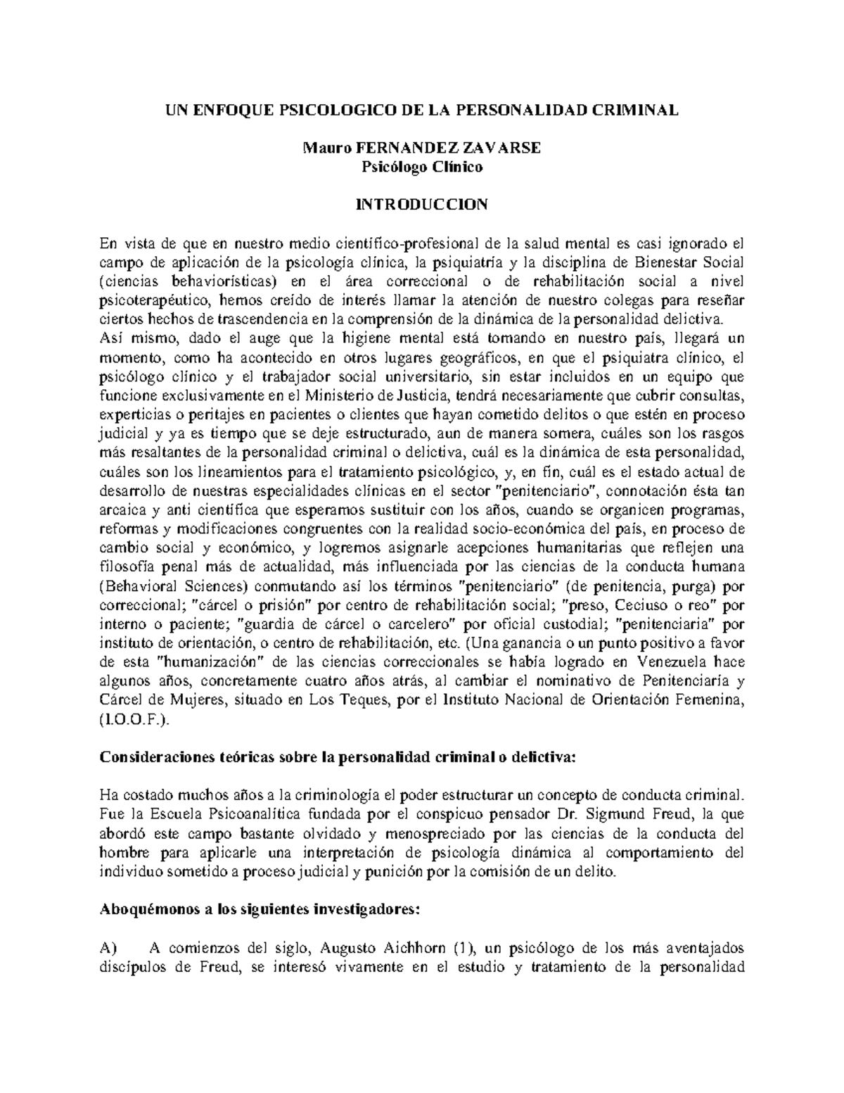 Enfoque Psicológico de la Personalidad Criminal - Mauro Fernández ...