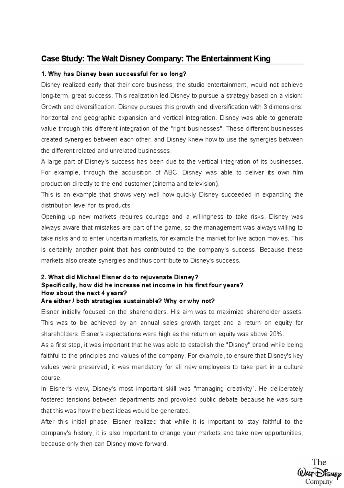Walt Disney Co. Case Study: Success Strategies & Diversification ...
