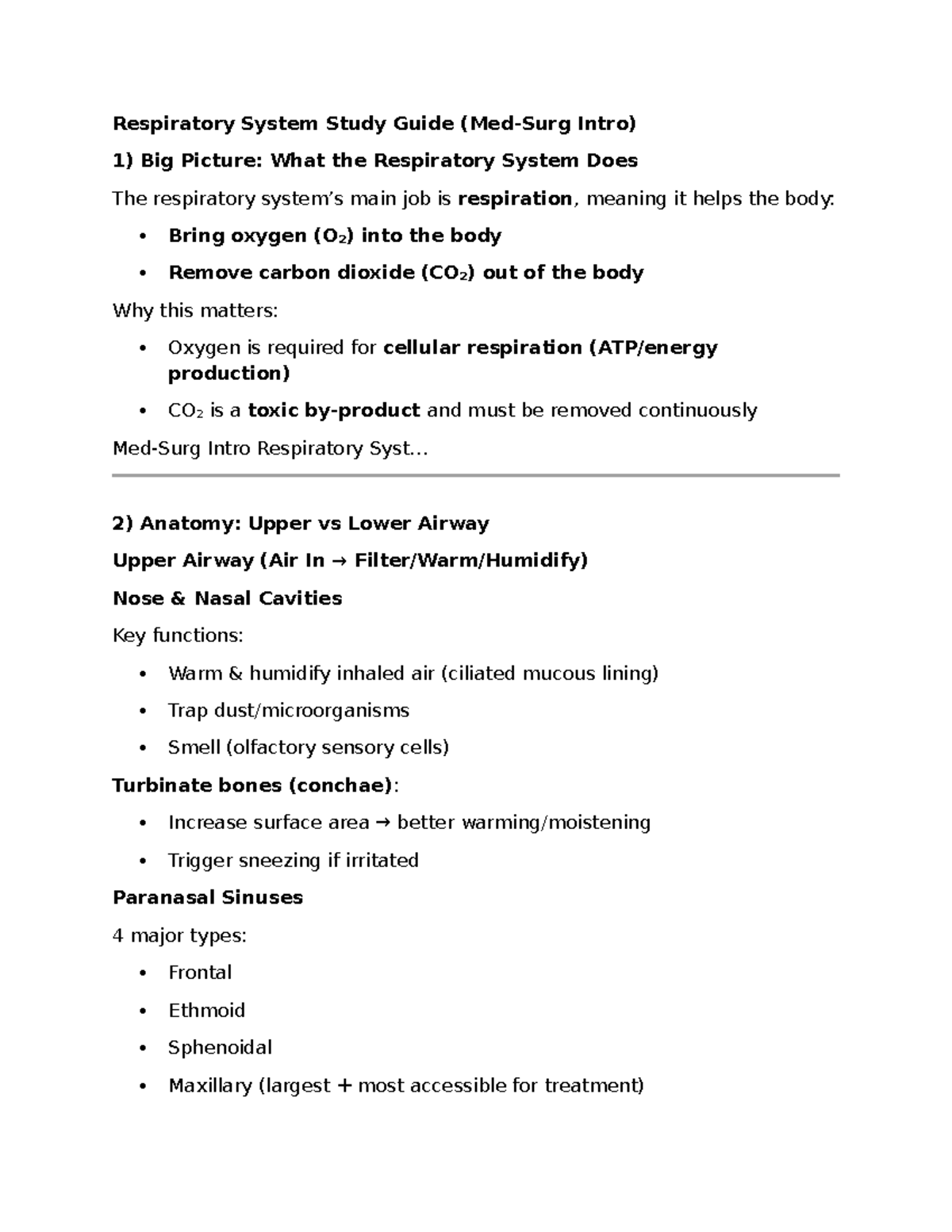Respiratory System Study Guide: Unit 2 Lecture Notes - Studocu