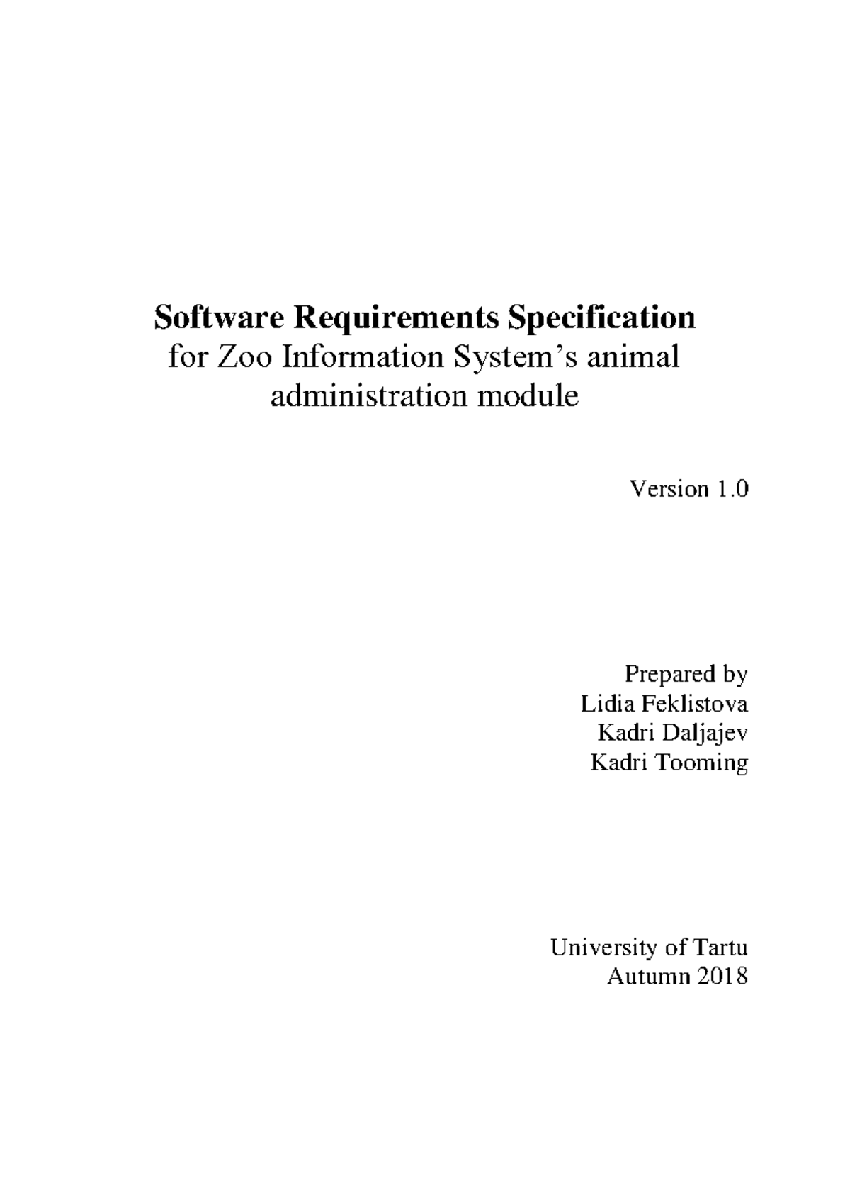 G1 - mmmmm - Software Requirements Specification for Zoo Information System’s animal ...