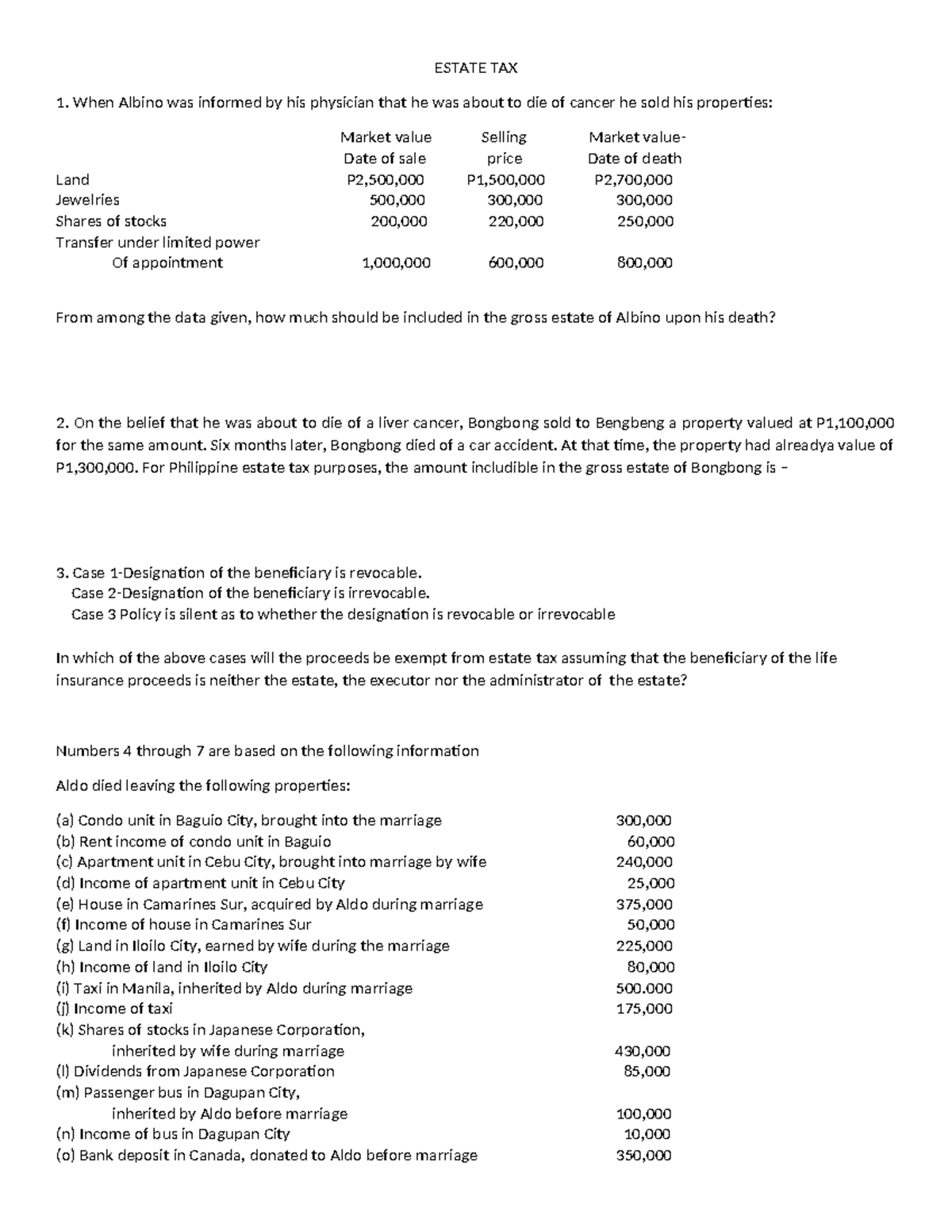 ESTATE TAX CASE STUDY: GROSS ESTATE CALCULATIONS & DEDUCTIONS - Studocu