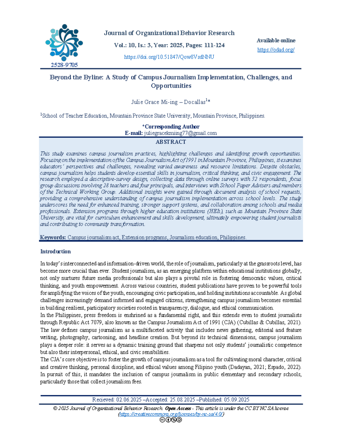 Campus Journalism Implementation: Challenges & Opportunities (OBR 10.3 ...