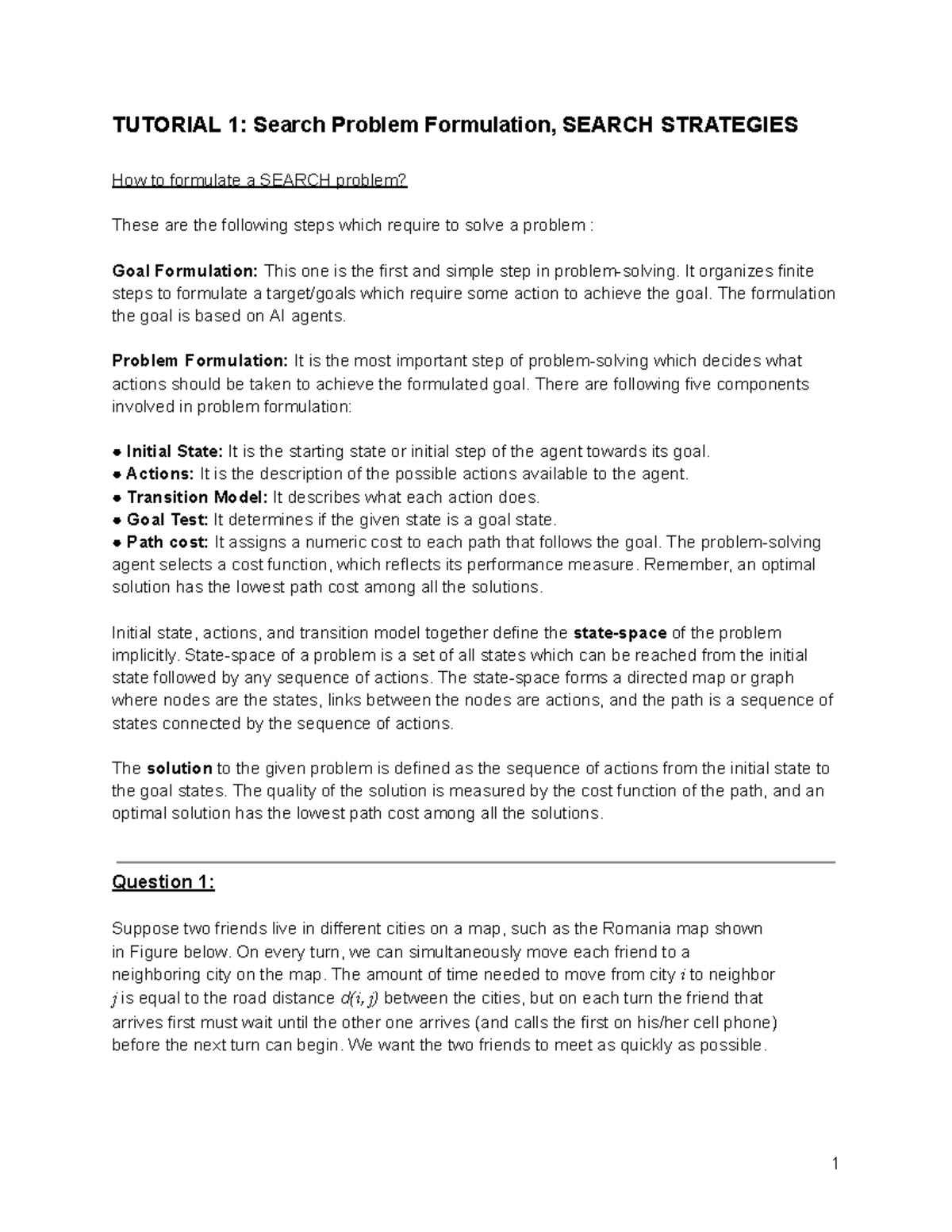 Tutorial 1: Search Problem Formulation & Strategies - Studocu
