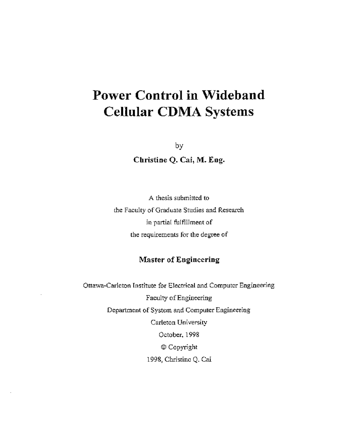 Power Control in Wideband CDMA Systems - M. Eng. Thesis Notes - Studocu