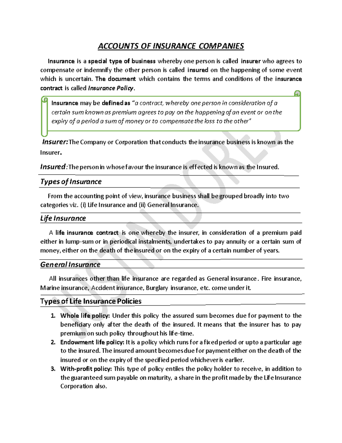 ACC 101: Accounts of Insurance Companies Overview and Key Concepts ...