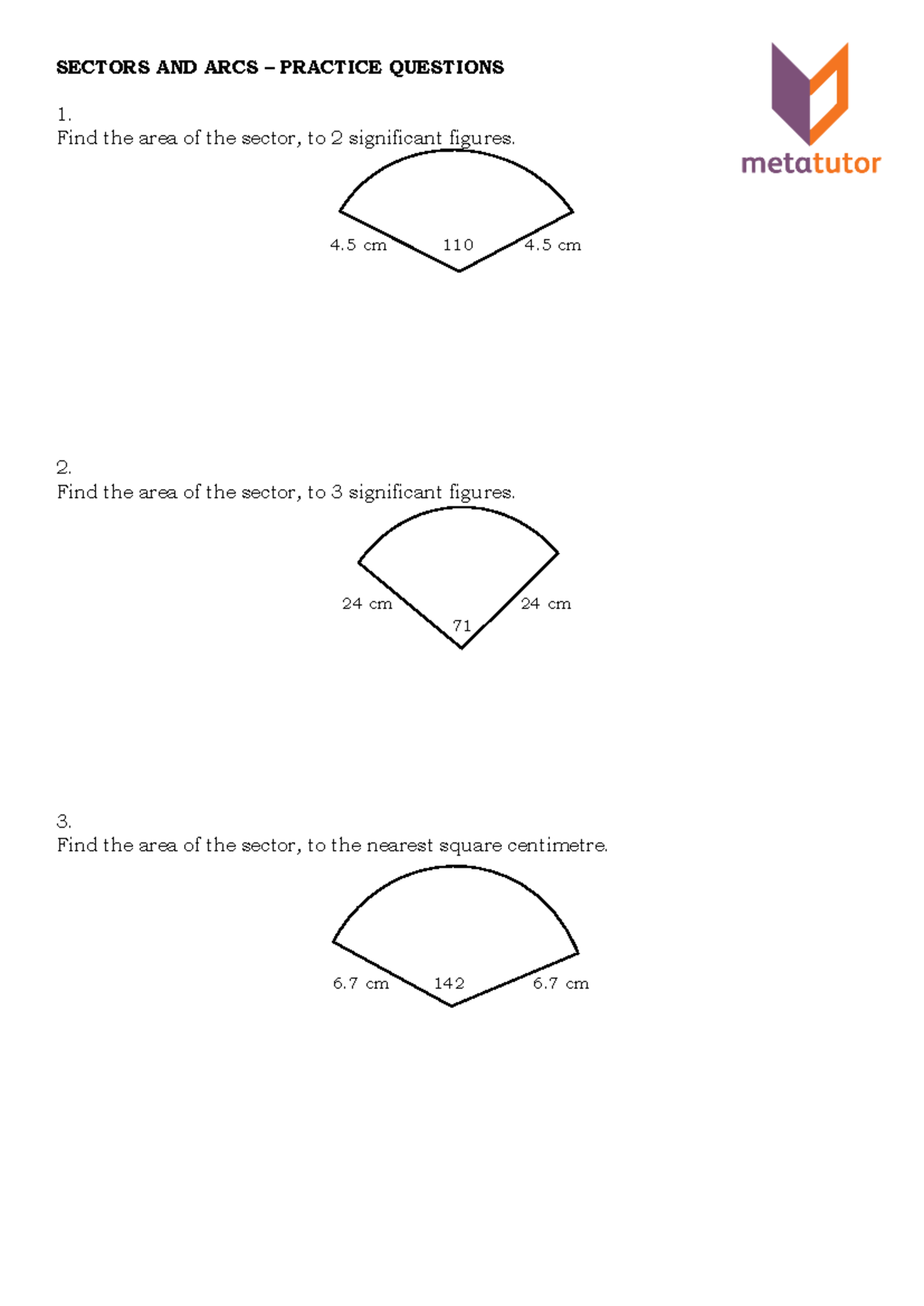 SECTORS AND ARCS PRACTICE QUESTIONS - REVISION EXERCISES - Studocu