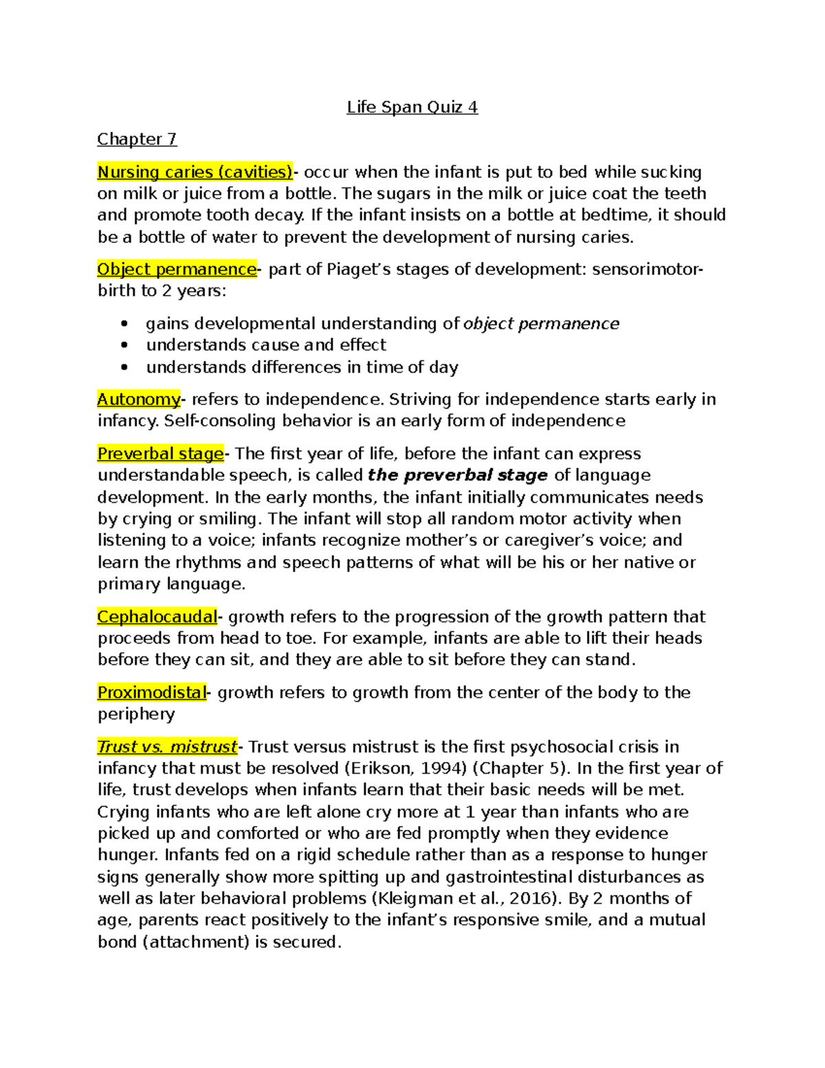 Quiz 4: Life Span Development - Chapter 7 Insights - Studocu