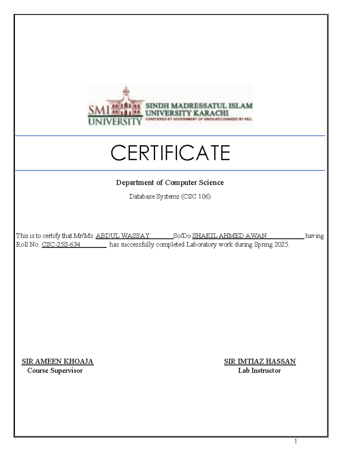 Database Systems Lab Report (CSC 106) - Spring 2025 - Studocu