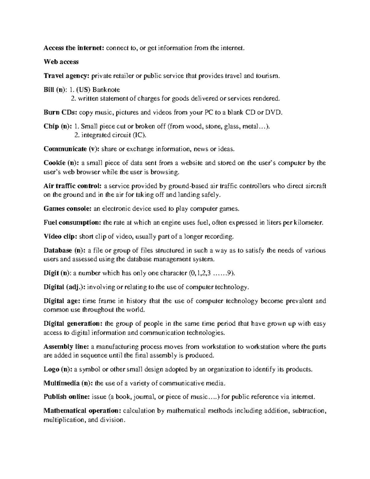 Terminology 1 IT2 - tacn - Access the internet: connect to, or get ...