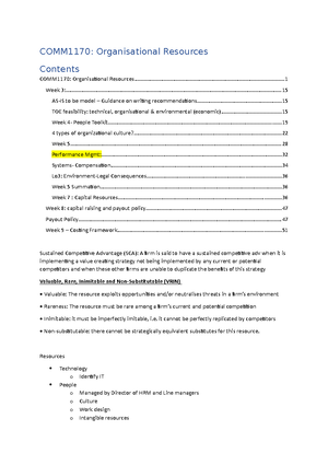 Week 7 Tutorial Artefacts Worksheet - COMM1170 Organisational Resources Week 7 Tutorial ...