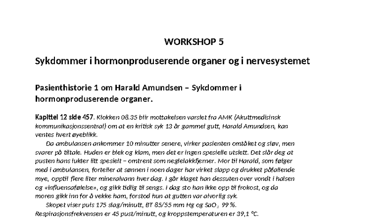 SYK1400 Workshop 5: Sykdommer i hormonproduserende organer og ...