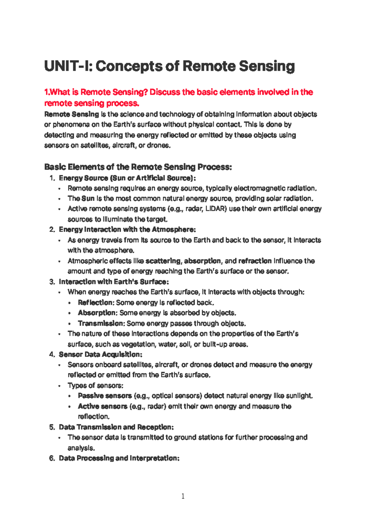 RS&GIS UNIT-I Concepts of Remote Sensing - UNIT-I: Concepts of Remote ...