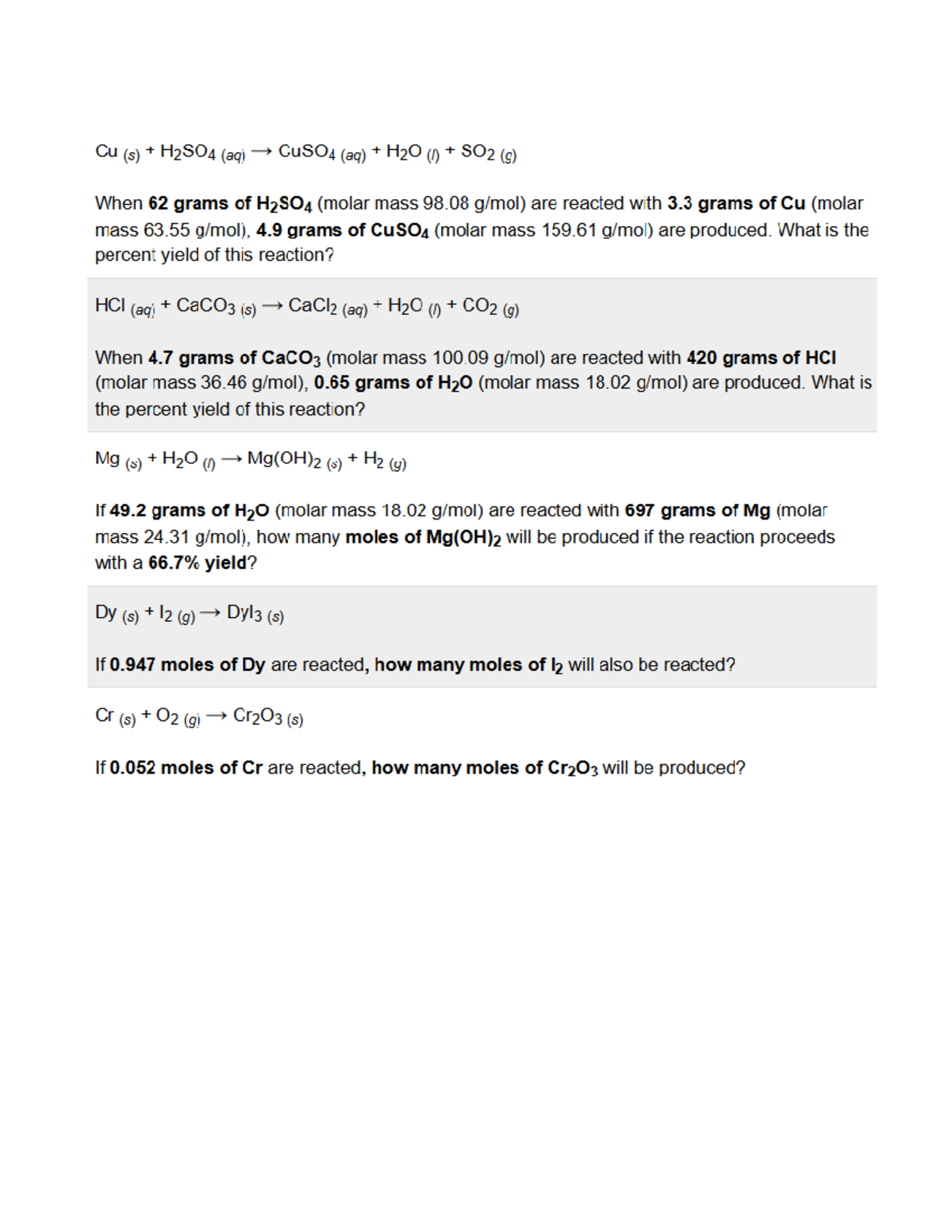 CHEM 101 Final Exam: Percent Yield and Reaction Problems - Studocu