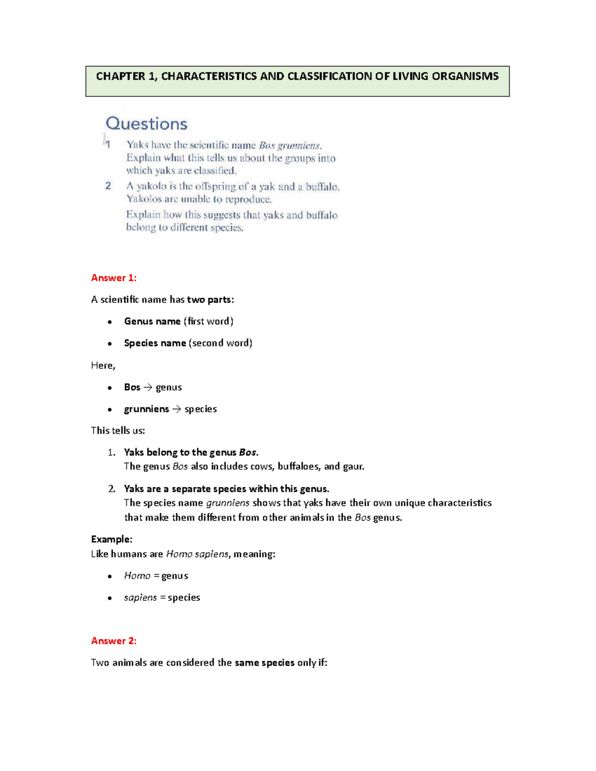 CHAPTER 1: CHARACTERISTICS & CLASSIFICATION OF LIVING ORGANISMS - Studocu