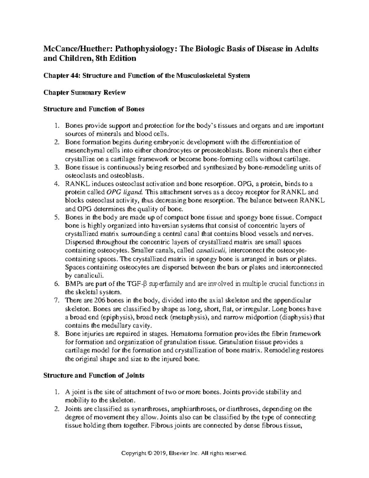 Pathophysiology 8th Ed: Chapter 44 Summary of Musculoskeletal System ...