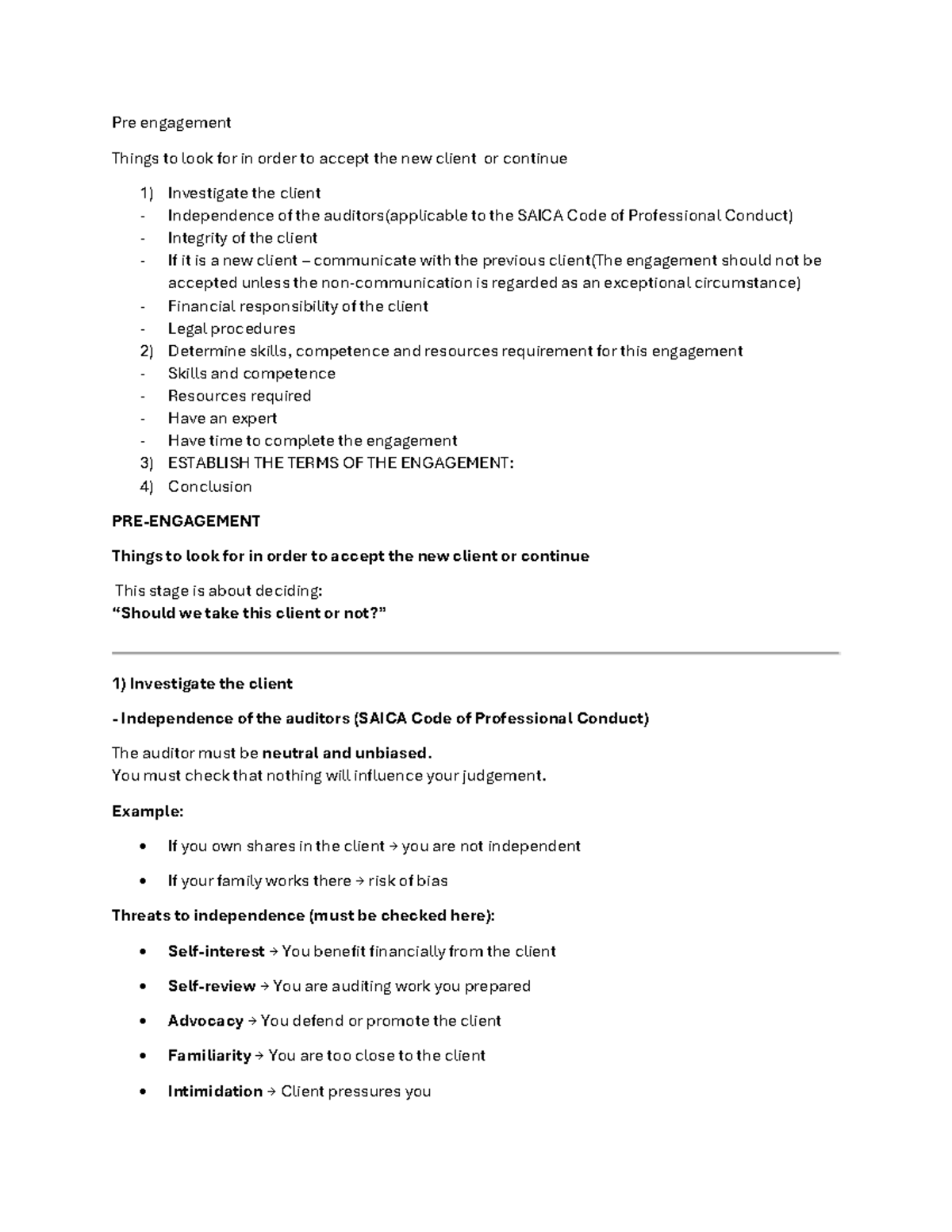 SAICA Code: Pre-Engagement Considerations & Audit Principles Summary ...
