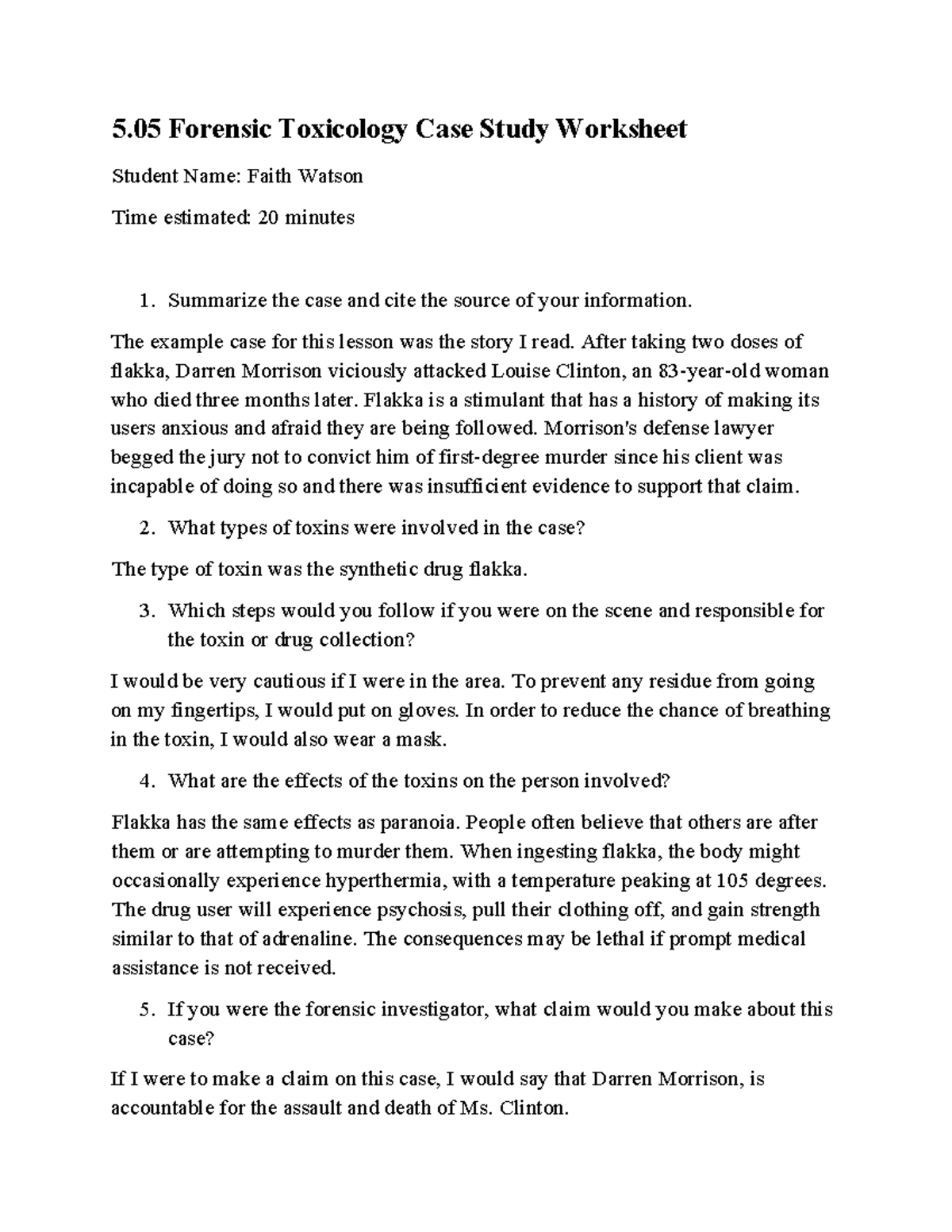 5.05 Forensic Toxicology Case Study Analysis and Findings - Studocu