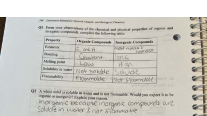 246 Lab Manual: Organic vs Inorganic Compounds Analysis - Studocu