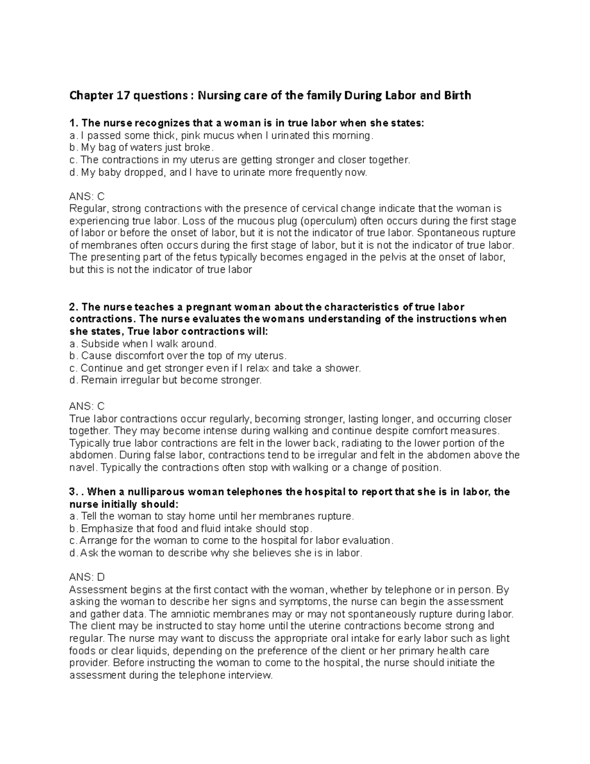 Chapter 17 questions - Test Bank- Chapter 17 questions : Nursing care ...