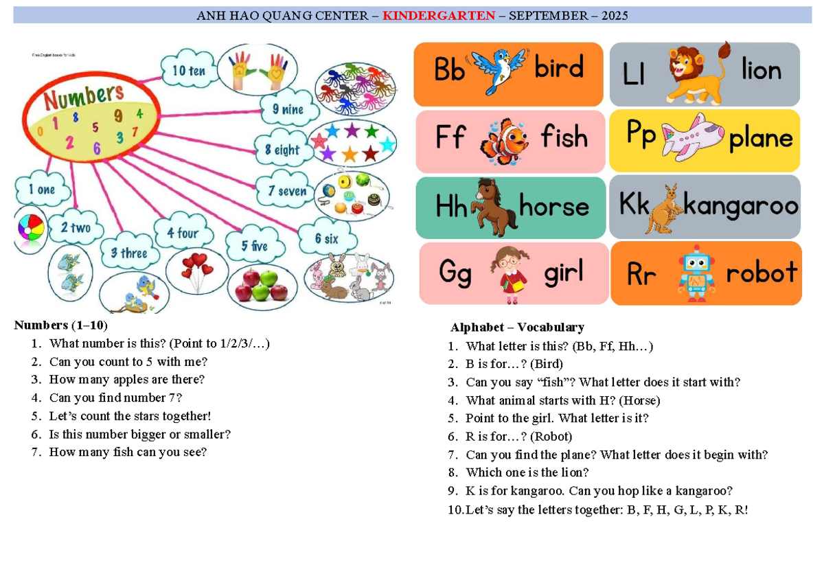 Teaching - September Speaking Activities for Kindergarten - Studocu
