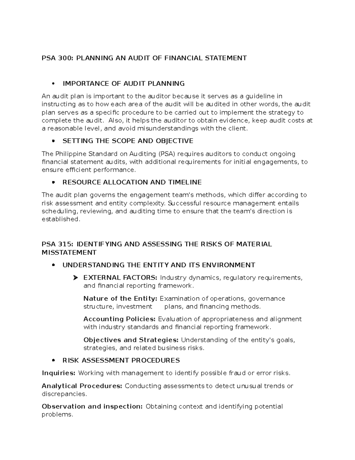 PSA 300 - LECTURE: Audit Planning Essentials and Risk Assessment ...