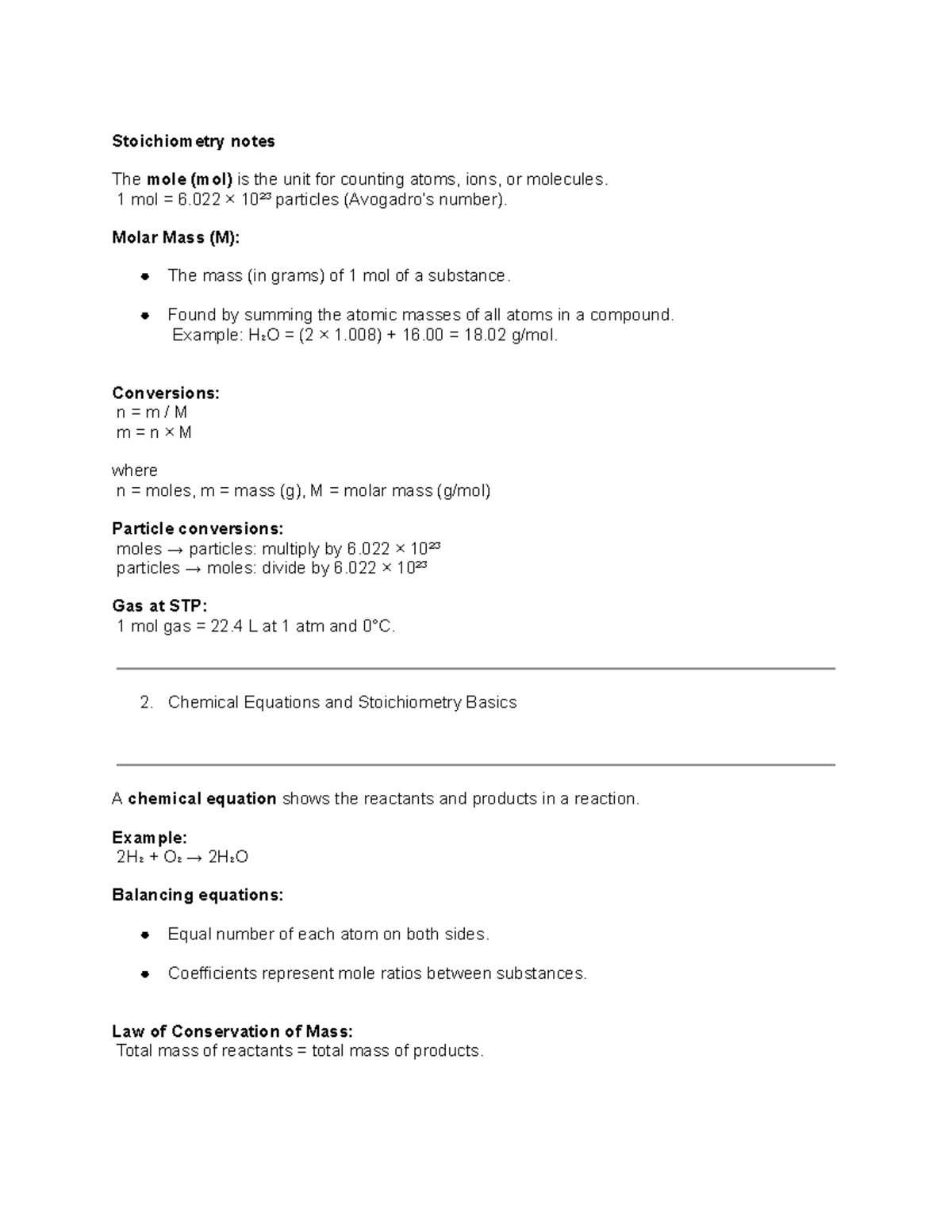 Stoichiometry Notes: Understanding Moles, Molar Mass, and Reactions ...