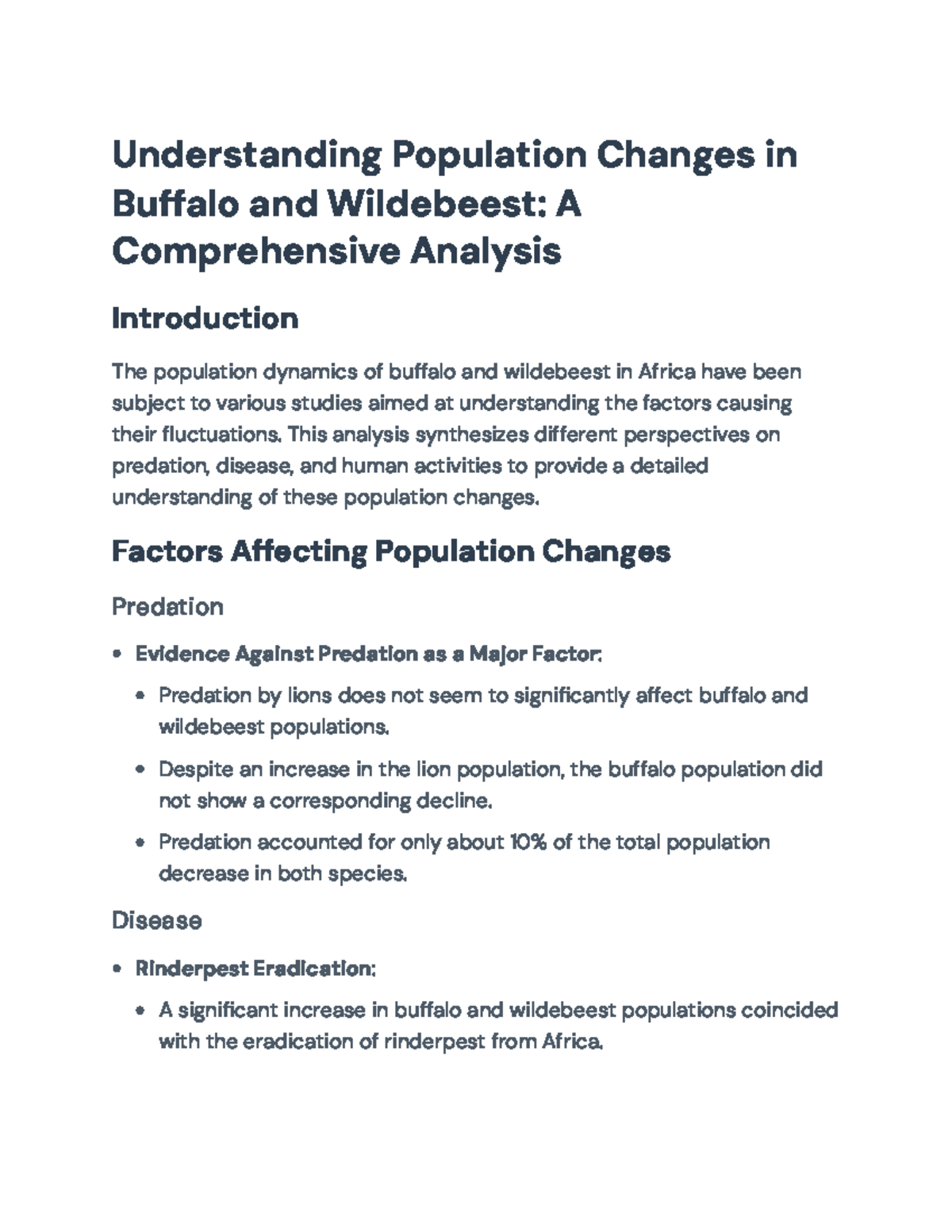 Population Dynamics of Buffalo and Wildebeest: Factors and Impacts ...