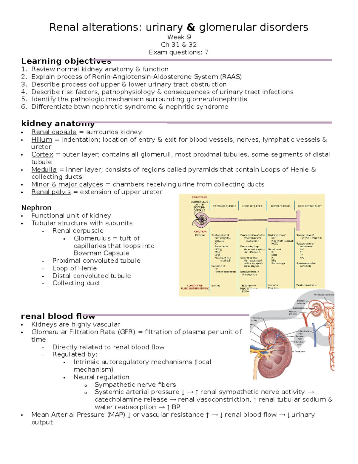 Urinary & glom - Renal alterations: urinary & glomerular disorders Week ...