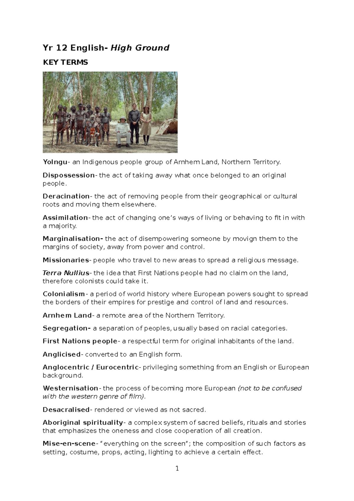 Yr 12 High Ground Key Terms: Indigenous Perspectives & Concepts - Studocu
